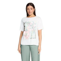 Kurzarmshirt Betty Barclay "Damen mit Rippb&uuml;ndchen", Damen, Gr. 36, wei&szlig; (patch cream, gr&uuml;n), Jersey, Obermaterial: 95% Viskose, 5% Elasthan, loose fit normal, U-Boot-Ausschnitt, Shirts