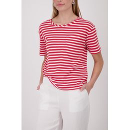 T-Shirt monari "Shirt Basic Pima Ringel", Damen, Gr. 36, rot ger, Web, Obermaterial: 100% Baumwolle, geringelt, regular fit taillenbedeckt, Rundhals, eingesetzt abgesteppte Kante, Shirts T-Shirt, Regular fit mit Streifenmuster