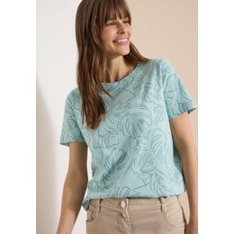 T-Shirt Cecil, Damen, Gr. S (38), crystal mint, Web, 100% Baumwolle, gemustert, normal normal, Rundhals, abgesteppt, Shirts T-Shirt, aus reiner Baumwolle