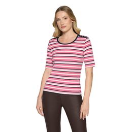 Kurzarmshirt Betty Barclay "Damen mit Rippenstruktur", Damen, Gr. 40, rosa (pink, dunkelblau), Rippware, Obermaterial: 95% Baumwolle, 5% Elasthan, tailliert normal, Rundhals, Shirts