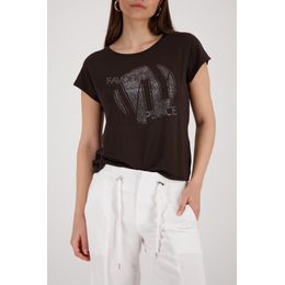 T-Shirt monari "Shirt Schmuck", Damen, Gr. 34, braun, Web, Obermaterial: 45% Modal, 45% Viskose, 10% Elasthan, unifarben, regular fit taillenbedeckt, Rundhals, angeschnitten gerader Abschluss, Shirts T-Shirt, Regular fit mit Strasssteinen