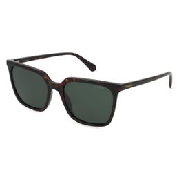 Polaroid PLD 4163/S | Damen-Sonnenbrille | Fassung: Vollrand, Quadratisch, Kunststoff, Havanna | Glasfarbe: Gr&uuml;n