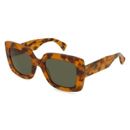 Fielmann LN 087 SUN FA GERALDINE | Damen-Sonnenbrille | Fassung: Vollrand, Quadratisch, Acetat, Havanna Hell | Glasfarbe: Gr&uuml;n