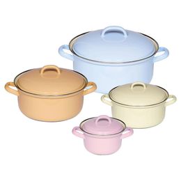 Riess Kochtopfset, Gelb, Rosa, Gold, Hellblau, Metall, 8-teilig, 4 L,0,5 und 1 L,2 L, 29x28.5x38 cm, backofengeeignet,backofengeeignet, Kochen, T&ouml;pfe, Topfsets