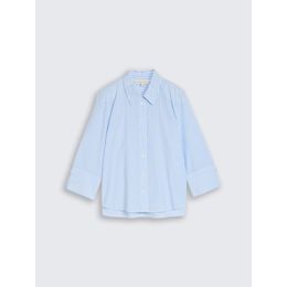 Tom Tailor Damen Popeline Hemdbluse mit 3/4-Arm, blau, Gestreift, Gr. 42