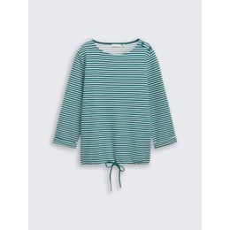 Tom Tailor Damen Langarmshirt mit Knopf-Details, gr&uuml;n, Gestreift, Gr. S