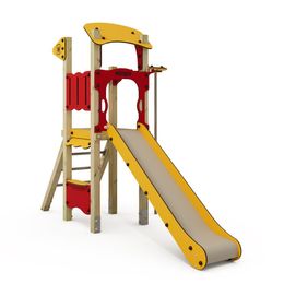 Professioneller Spielturm PRO Magic Fun - Robuster Kletterturm 9x9 cm f&uuml;r &ouml;ffentliche Spielpl&auml;tze - Rutsche & Feuerwehrstange inkl. - Wickey