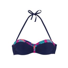Lascana Damen B&uuml;gel-Bandeau-Bikini-Top, navy-pink bedruckt, Gr&ouml;&szlig;e 38B