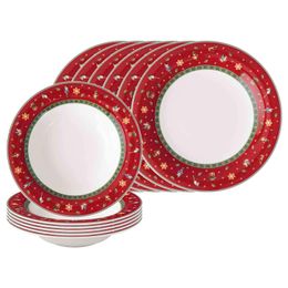 Villeroy & Boch Geschirr-Set VILLEROY & BOCH "Tafelservice Toy's Delight 12er Set rot", rot, 12, Porzellan, Geschirr-Sets, Geschirr-Set, Mikrowellengeeignet
