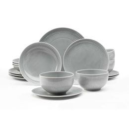 Geschirr-Set Seltmann Weiden "Starter-Set Amina 16er Set", grau (silbergrau), 16, Porzellan, Geschirr-Sets, Geschirr-Set, Sp&uuml;lmaschinenfest, Mikrowellensicher, Ofenfest