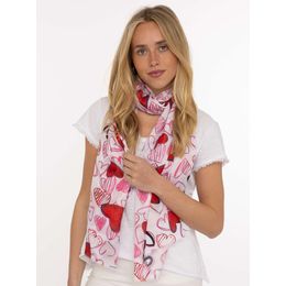 Schal Zwillingsherz "Herzen", Damen, rot, Obermaterial: 100% Polyester, Modet&uuml;cher Schal, Herz-Allover-Muste, offene Kanten, leichtes Material