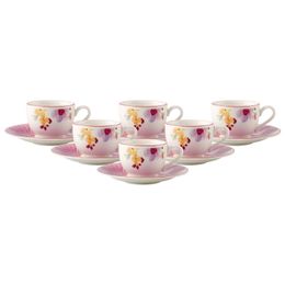 Villeroy & Boch Tasse VILLEROY & BOCH "Espressotassen mit Untertassen Mariefleur Basic 80 ml 6er Set bunt", bunt, B:2cm H:2cm &Oslash;:12cm, Porzellan, Trinkgef&auml;&szlig;e, Tasse, Sp&uuml;lmaschinengeeignet, Mikrowellenfest