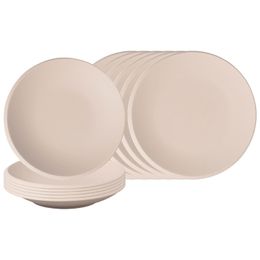 Villeroy & Boch Geschirr-Set VILLEROY & BOCH "Teller- & Schalenset NewMoon 12er Set beige", beige, 12, Porzellan, Geschirr-Sets, Geschirr-Set, Sp&uuml;lmaschinengeeignet, Mikrowellenfest