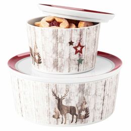 Vorratsdose Seltmann Weiden "Geb&auml;ckdosen Life Christmas &oslash; 14 / 21 cm 2er Set wei&szlig;-braun", bunt (wei&szlig;, braun), B:2cm H:2cm L:2cm, Porzellan, Lebensmittelaufbewahrungsbeh&auml;lter, Vorratsdose, Sp&uuml;lmaschinengeeignet, Mikrowellengeeignet, Ofenfest, Salamandergeeignet, K&uuml;hlschrankgeeignet, Gefrierschrankgeeignet