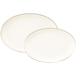 Servierplatte Seltmann Weiden "Servierplatten-Set Savona Goldlinie 2er Set creme", beige (creme), B:2cm H:2cm L:2cm T:2cm, Porzellan, Servierplatten, Servierplatte, Sp&uuml;lmaschinenfest, Mikrowellensicher, Ofenfest