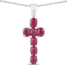 Kette mit Anh&auml;nger VIRA JEWELS "925-Sterling Silber rhodiniert Gl&auml;nzend Rubin rot", wei&szlig;, Halsketten, Damen, 45cm, 1,54, Silber 925 (Sterlingsilber), L: 45 B: 10mm, gl&auml;nzend, B:10mm