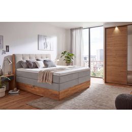 Boxspringbett OTTO HOME "Alleea, Doppelbett, Polsterbett, Federkernbett, Komforbett, 160/180 cm", hellgrau, B:185cm L:210cm, 100% PES, Komplettbetten, Boxspringbett, inkl. Topper, zwei Bettk&auml;sten, Taschen-Federkernmatratze, H&auml;rtegrad 3
