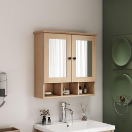 Spiegelschrank Welltime "STOCKHOLM", natur, B:63cm H:62,5cm T:20cm, MDF, Schr&auml;nke, Spiegelschrank, mit 2 Spiegelt&uuml;ren, offenen F&auml;chern und verstellbaren Einlegeb&ouml;den