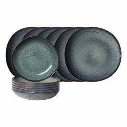 Geschirr-Set "Tafel-Set Lave 12er Set", grau (gris), 12, Steingut, LIKE. BY VILLEROY & BOCH, Geschirr-Sets, Geschirr-Set, Sp&uuml;lmaschinenfest, Mikrowellensicher