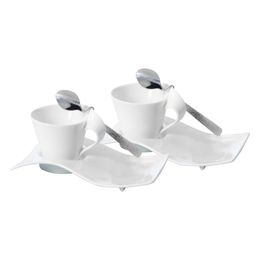 Villeroy & Boch Tasse VILLEROY & BOCH "Cappuccino-Set NewWave 150 ml 8er Set wei&szlig;", wei&szlig;, B:17cm H:11,7cm, Porzellan, Trinkgef&auml;&szlig;e, Tasse, Sp&uuml;lmaschinengeeignet, Mikrowellenfest