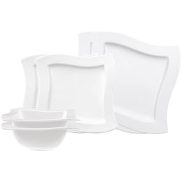 Villeroy & Boch Geschirr-Set VILLEROY & BOCH "Basic-Set NewWave 6er Set wei&szlig;", wei&szlig;, 6, Porzellan, Geschirr-Sets, Geschirr-Set, Sp&uuml;lmaschinengeeignet, Mikrowellengeeignet
