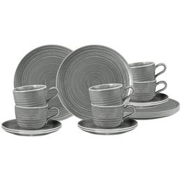 Geschirr-Set Seltmann Weiden "Kaffeeservice Terra 18er Set", grau (perlgrau), 18, Porzellan, Geschirr-Sets, Geschirr-Set, Sp&uuml;lmaschinenfest, Mikrowellensicher, Ofenfest