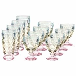 Villeroy & Boch Gl&auml;ser-Set VILLEROY & BOCH "Longdrink- und Weinglas-Set Boston Pearl 12er Set bunt", bunt, B:2cm H:2cm, Glas, Trinkgef&auml;&szlig;e, Sp&uuml;lmaschinenfest