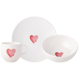 Villeroy & Boch Geschirr-Set VILLEROY & BOCH "Fr&uuml;hst&uuml;cksset Sending Love With Love 3er Set wei&szlig;-rot", bunt (wei&szlig;, rot), 3, Porzellan, Geschirr-Sets, Geschirr-Set, Sp&uuml;lmaschinengeeignet, Mikrowellengeeignet
