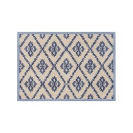 Fu&szlig;matte, blau (ecru, bleu), B:60cm H:8mm L:85cm, Baumwolle, Viskose, Teppiche, Fu&szlig;matte