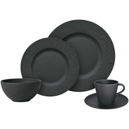Villeroy & Boch Geschirr-Set VILLEROY & BOCH "Kombi-Set Manufacture Rock 20er Set schwarz", schwarz, 20, Porzellan, Geschirr-Sets, Geschirr-Set, Sp&uuml;lmaschinengeeignet, Mikrowellenfest