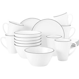Geschirr-Set Seltmann Weiden "Fr&uuml;hst&uuml;cks-Set Lido Black Line 18er Set schwarz-wei&szlig;", bunt (schwarz, wei&szlig;), 18, Porzellan, Geschirr-Sets, Geschirr-Set, Sp&uuml;lmaschinengeeignet, Mikrowellenfest, Ofenfest