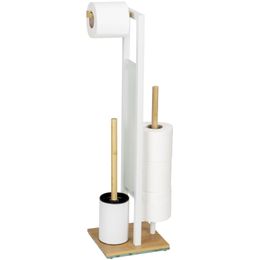 WC-Garnitur Wenko "Rivalta", wei&szlig;, B:18cm H:70cm L:23cm, Glas, Polypropylen, Reinigungsb&uuml;rsten, Standgarnitur mit integriertem Toilettenpapier- und WC-B&uuml;rstenhalter