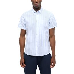 Kurzarmhemd Mustang "Herren Style Berkeley", Herren, Gr. L, US-Gr&ouml;&szlig;en, blau 12895, Web, 55% Leinen, 45% Baumwolle, gestreift, regular fit, Hemden