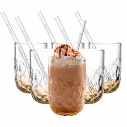 Latte-Macchiato-Glas Leonardo "Caramel Macchiato Gl&auml;ser mit Glastrinkhalm (2) Gocce 390 ml 6er Set apricot", apricot, B:7,9cm H:11,9cm &Oslash;:7,9cm, Glas, Trinkgef&auml;&szlig;e, Latte-Macchiato-Glas, Sp&uuml;lmaschinengeeignet, Temperaturbest&auml;ndig bis max. 100 Grad C