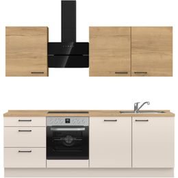 K&uuml;chenzeile Nobilia "MIAMI", Ausrichtung w&auml;hlbar, Breite 240 cm", k&uuml;che: natur, korpus: sand, eiche sierra nachbildung, arbeitsplatte: eiche sierra nachbildung, B:240,3cm H:216,6cm T:60cm, Komplettk&uuml;chen-Sets, K&uuml;chenzeile, vormontiert, wahlw. mit unterschiedlichen E-Ger&auml;ten-Sets