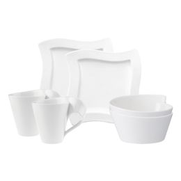 Villeroy & Boch Geschirr-Set VILLEROY & BOCH "Fr&uuml;hst&uuml;cks-Set NewWave 6er Set wei&szlig;", wei&szlig;, 6, Porzellan, Geschirr-Sets, Geschirr-Set, Sp&uuml;lmaschinengeeignet, Mikrowellenfest