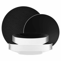 Geschirr-Set Seltmann Weiden "Tafelservice Life Fashion 12er Set", schwarz (glamorous schwarz), 12, Porzellan, Geschirr-Sets, Geschirr-Set, Sp&uuml;lmaschinengeeignet, Mikrowellenfest, Ofenfest