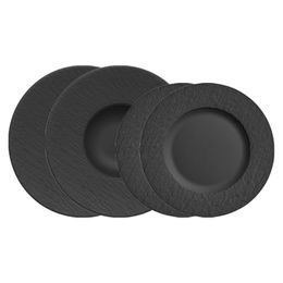 Villeroy & Boch Geschirr-Set VILLEROY & BOCH "Teller-Set Manufacture Rock 4er Set schwarz", schwarz, 4, Porzellan, Geschirr-Sets, Geschirr-Set, Sp&uuml;lmaschinengeeignet, Mikrowellenfest