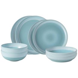 Geschirr-Set "Einsteiger-Set Perlemor Aqua 8er Set blau", blau, 8, Porzellan, LIKE. BY VILLEROY & BOCH, Geschirr-Sets, Geschirr-Set, Sp&uuml;lmaschinengeeignet, Mikrowellengeeignet