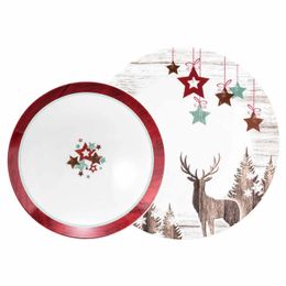Geschirr-Set Seltmann Weiden "Tafelservice Life Christmas 12er Set wei&szlig;-braun", bunt (wei&szlig;, braun), 12, Porzellan, Geschirr-Sets, Geschirr-Set, Sp&uuml;lmaschinengeeignet, Mikrowellengeeignet, Ofenfest, Salamandergeeignet, K&uuml;hlschrankgeeignet, Gefrierschrankgeeignet