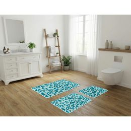 Badematte OTTO HOME "Anna Leo, Badvorleger, Badezimmer Teppich, Duschvorleger", marine, blau, H:15mm, Polyester, Badematten, Badematte, mit Animal Print, modernes Muster, Leo, weich