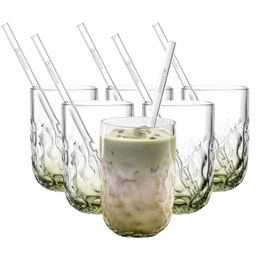 Latte-Macchiato-Glas Leonardo "Matcha Latte Gl&auml;ser mit Glastrinkhalm (2) Gocce 390 ml 6er Set gr&uuml;n", gr&uuml;n, B:7,9cm H:11,9cm &Oslash;:7,9cm, Glas, Trinkgef&auml;&szlig;e, Latte-Macchiato-Glas, Sp&uuml;lmaschinengeeignet, Temperaturbest&auml;ndig bis max. 100 Grad C
