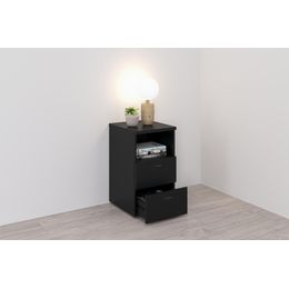 Nachtkonsole FMD "Suva", schwarz, B:35cm H:60cm T:40cm, Holzwerkstoff, Sideboards, Nachtkonsole, Nachttisch m. 2 Schubk&auml;sten und offenem Fach