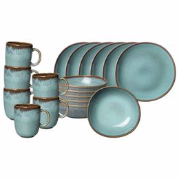 Geschirr-Set "Fr&uuml;hst&uuml;cks-Set Lave 18er Set", blau (glac&eacute;), 18, Steingut, LIKE. BY VILLEROY & BOCH, Geschirr-Sets, Geschirr-Set, Sp&uuml;lmaschinenfest, Mikrowellensicher