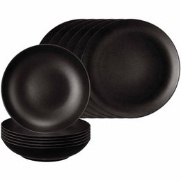 Geschirr-Set Seltmann Weiden "Tafelservice Liberty Velvet Black 12er Set schwarz", schwarz, 12, Porzellan, Geschirr-Sets, Geschirr-Set, Sp&uuml;lmaschinenfest, Mikrowellensicher, Ofenfest