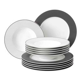 Geschirr-Set Seltmann Weiden "Tafelservice No Limits Moments 12er Set wei&szlig;-grau", bunt (wei&szlig;, grau), 12, Porzellan, Geschirr-Sets, Geschirr-Set, Sp&uuml;lmaschinenfest, Mikrowellensicher