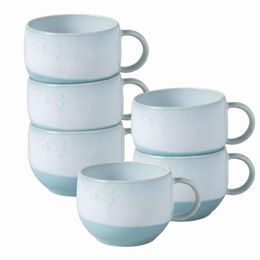 Tasse "Kaffeetassen Perlemor Aqua 190 ml 6er Set blau", blau, B:9cm H:6,5cm, Porzellan, LIKE. BY VILLEROY & BOCH, Trinkgef&auml;&szlig;e, Tasse, Sp&uuml;lmaschinengeeignet, Mikrowellengeeignet
