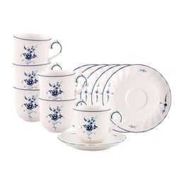 Villeroy & Boch Espressotasse VILLEROY & BOCH "Espressotassen mit Untertassen Vieux Luxembourg 70 ml 6er Set wei&szlig;-blau", bunt (wei&szlig;, blau), B:12cm H:7,4cm &Oslash;:12cm, Porzellan, Trinkgef&auml;&szlig;e, Espressotasse, Sp&uuml;lmaschinengeeignet, Mikrowellengeeignet