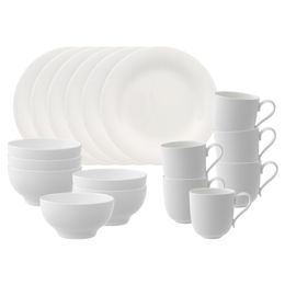 Villeroy & Boch Geschirr-Set VILLEROY & BOCH "Fr&uuml;hst&uuml;cks-Set New Cottage Basic 18er Set wei&szlig;", wei&szlig;, 18, Porzellan, Geschirr-Sets, Geschirr-Set, Sp&uuml;lmaschinengeeignet, Mikrowellengeeignet
