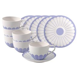 Villeroy & Boch Tasse VILLEROY & BOCH "Cappuccinotassen mit Untertassen Fleur Couleur 300 ml 6er Set", blau (bleu), B:17,5cm H:9,5cm &Oslash;:17,5cm, Porzellan, Trinkgef&auml;&szlig;e, Tasse, Sp&uuml;lmaschinenfest, Mikrowellensicher